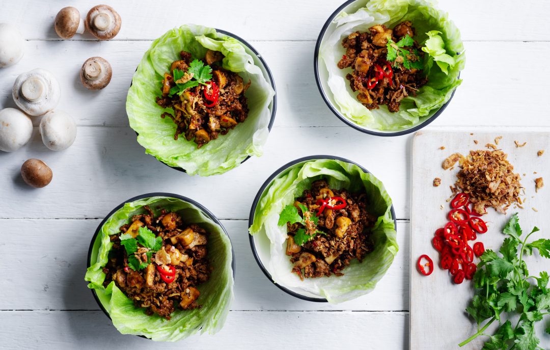 Sticky Mushroom and Pork San Choy Bao | Australian Mushrooms