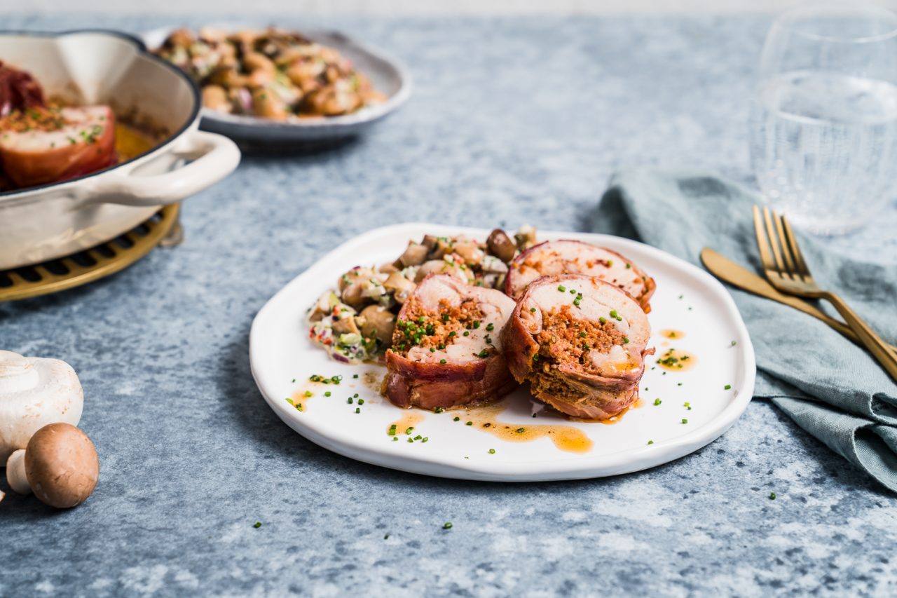 Mushroom Chicken Ballotine & White Bean Salad | Australian Mushrooms
